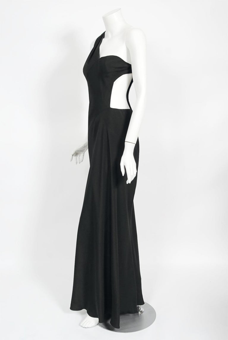 Vintage 1994 Philippe Venet Couture Black Silk Asymmetric Cut Out Bias ...