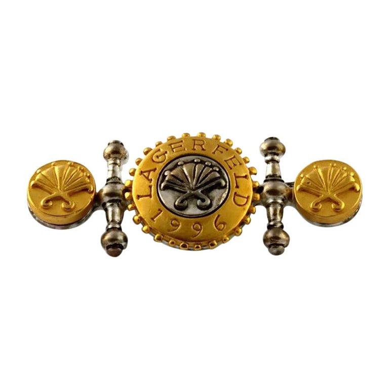 Vintage 1996 KARL LAGERFELD Iconic Fan Medallion Brooch For Sale at 1stDibs