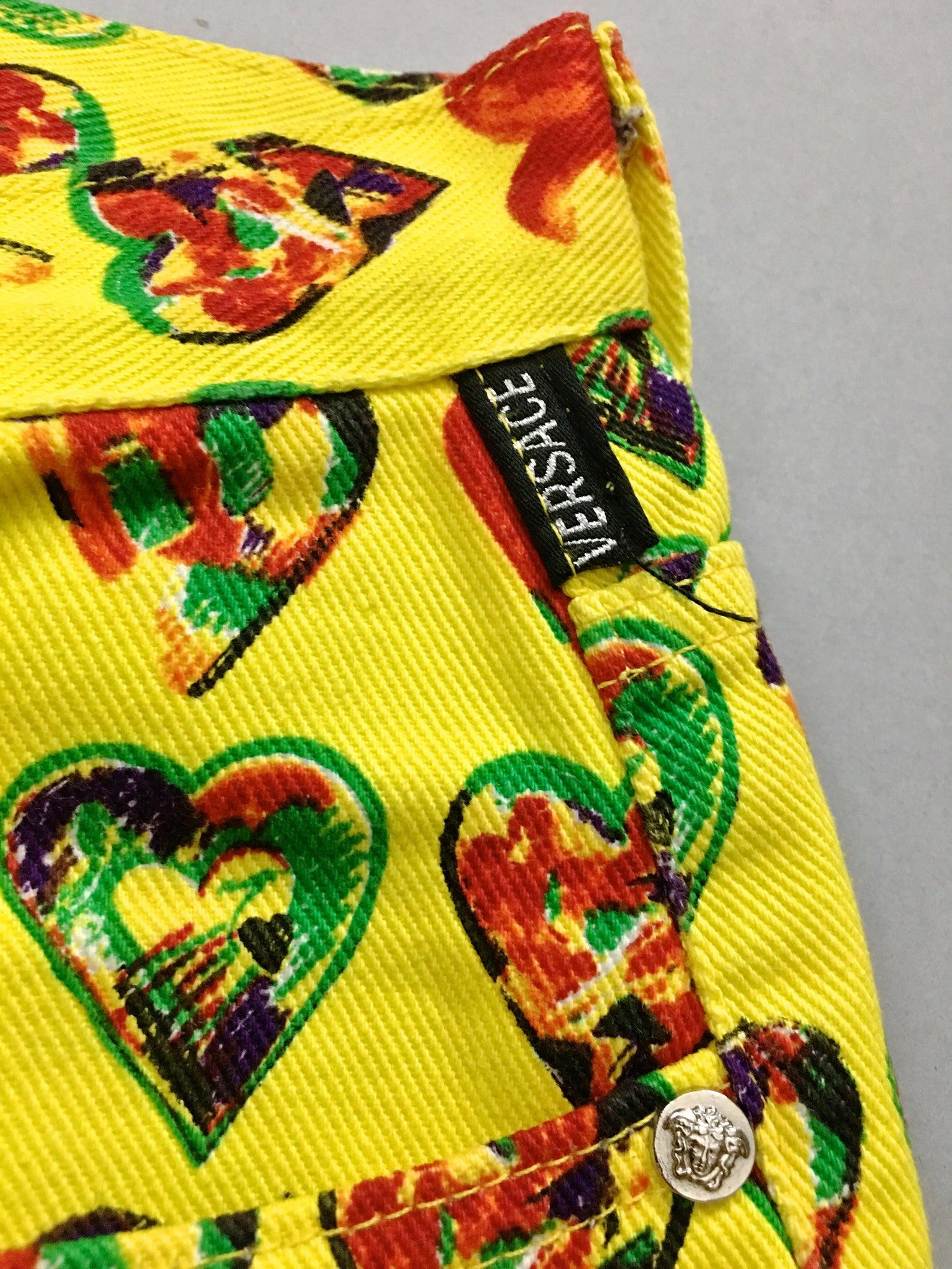 Vintage 1997 GIANNI VERSACE SIGNATURE Multicolor Heart Prints Yellow ...