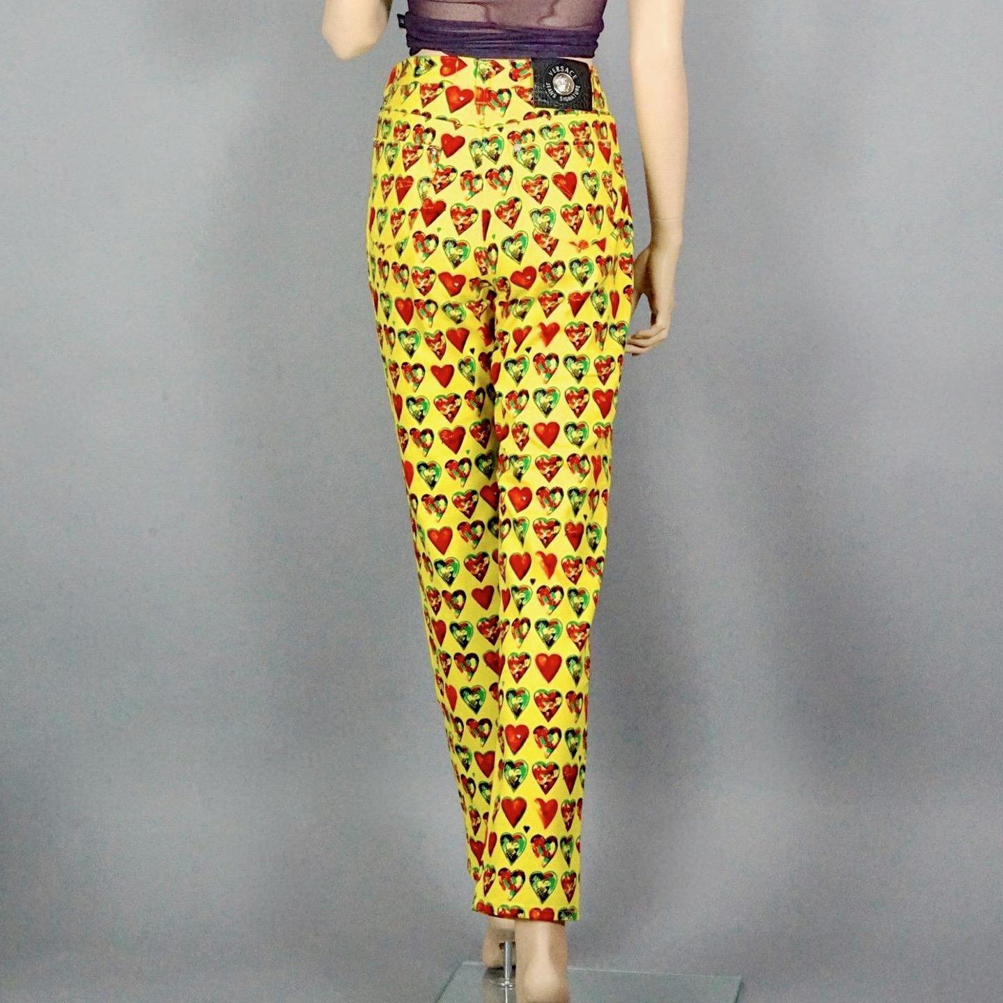 Vintage 1997 GIANNI VERSACE SIGNATURE Multicolor Heart Prints Yellow ...