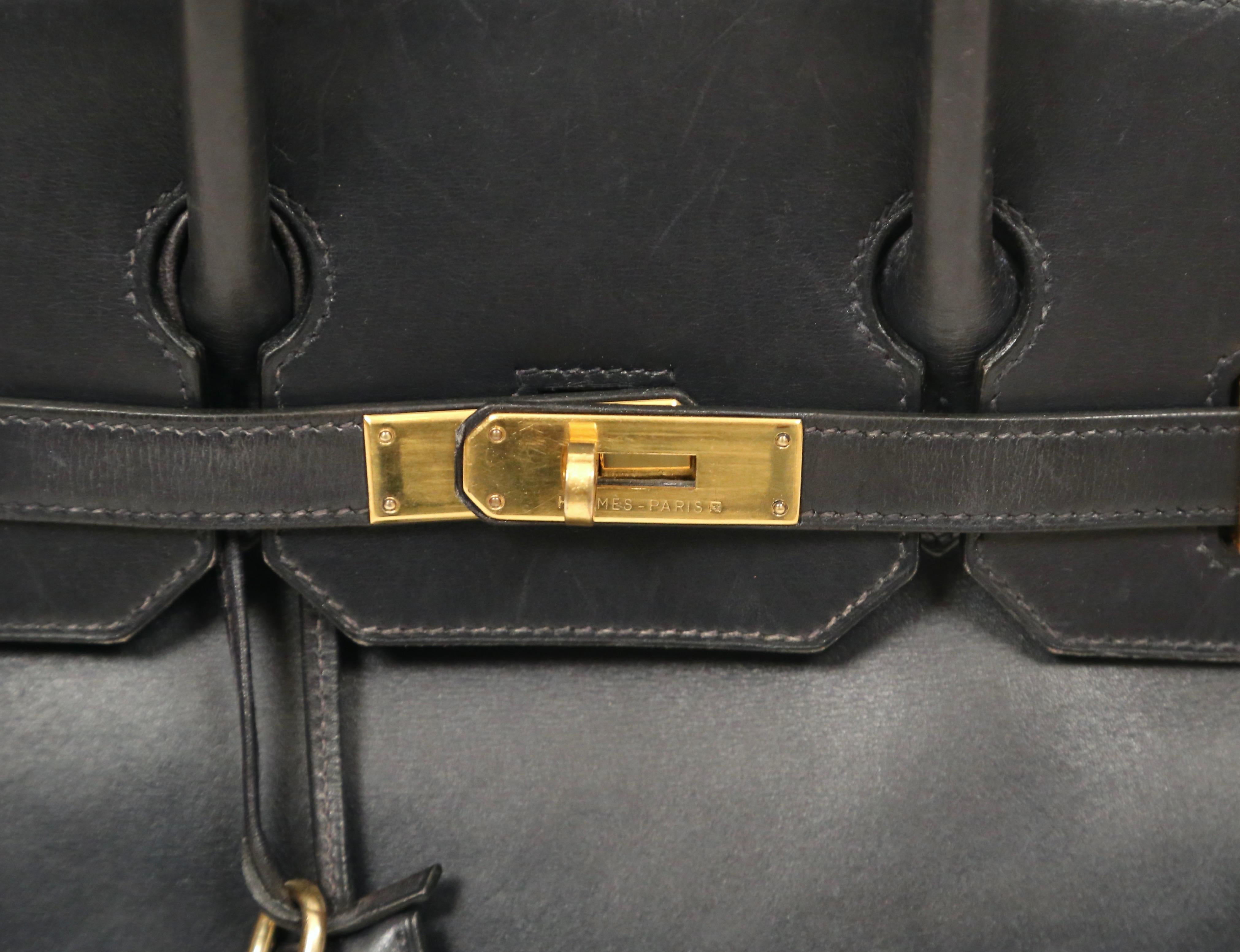 vintage 1997 HERMES Haut à Courroies 32 cm deep navy blue leather ...