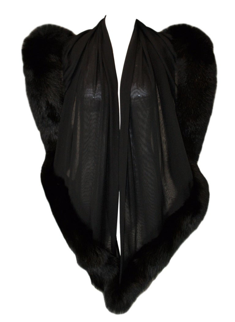 Vintage 1998 Atelier Versace Black Silk and Fur Wrap Shawl Scarf For ...