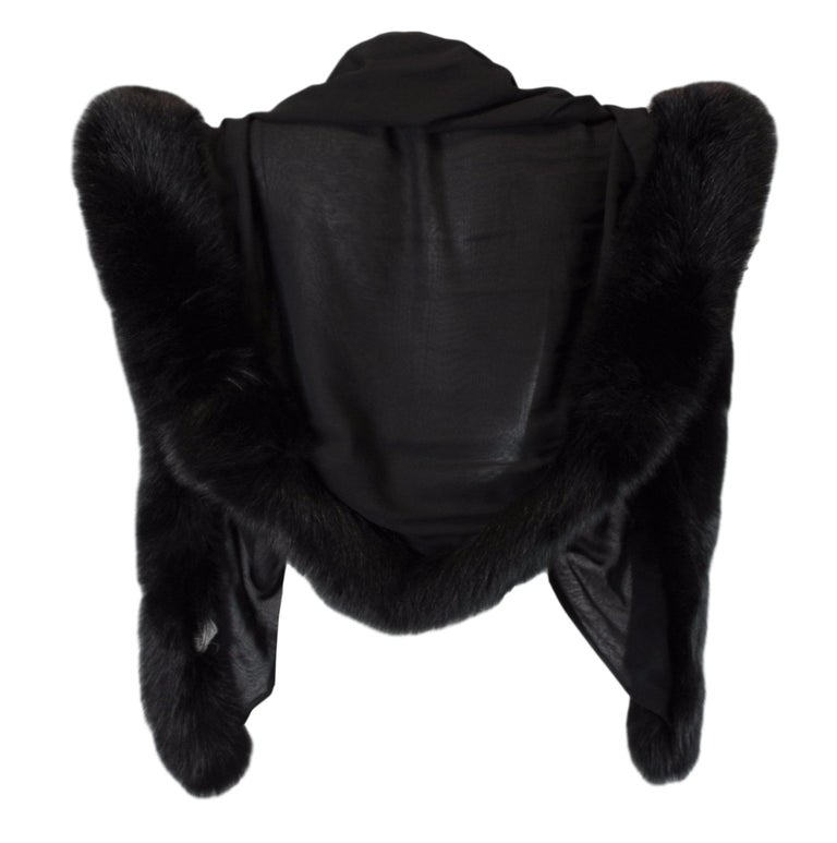 Vintage 1998 Atelier Versace Black Silk and Fur Wrap Shawl Scarf For ...