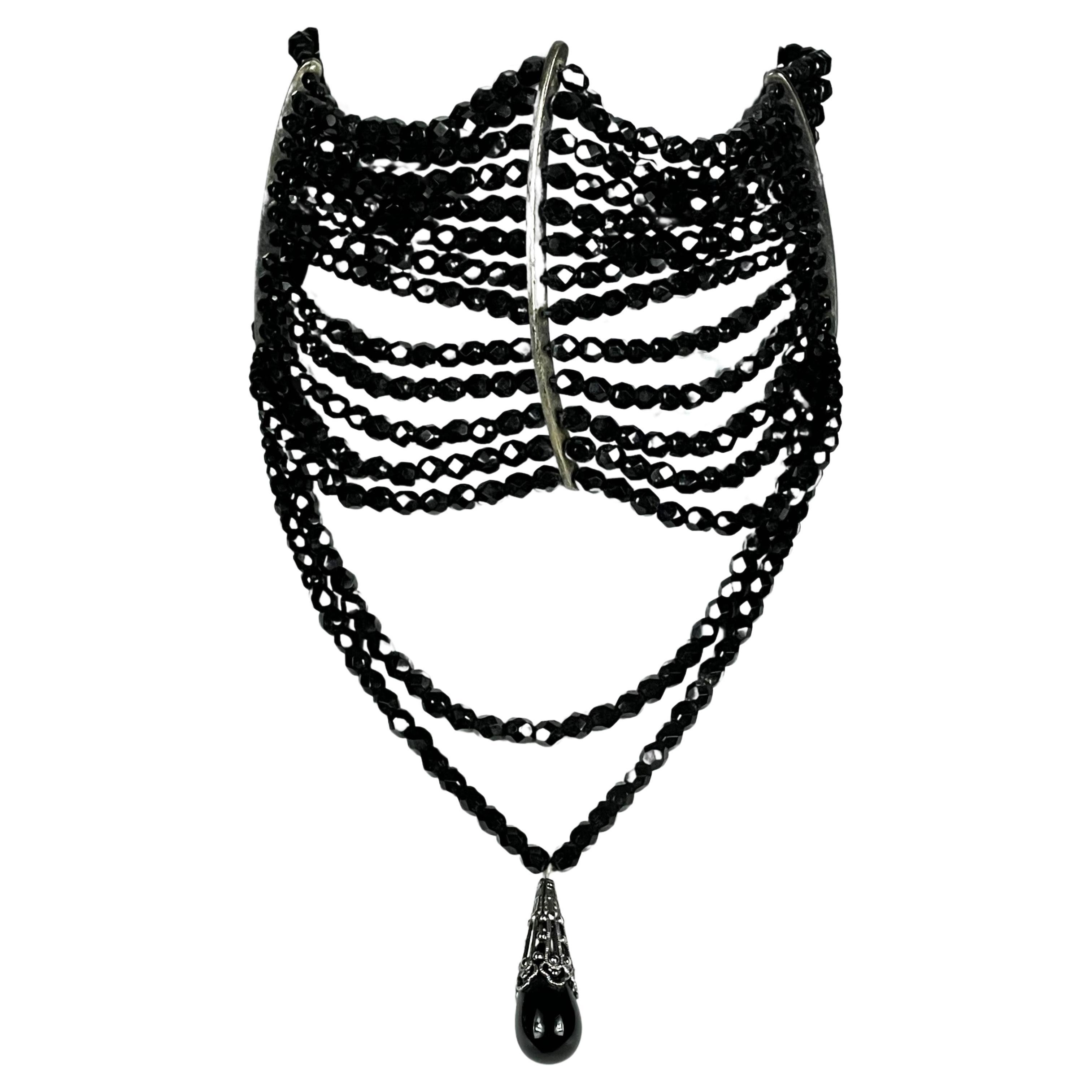 Vintage 1998 Christian Dior by John Galliano Black Masai Beaded Choker Necklace For Sale at 1stDibs