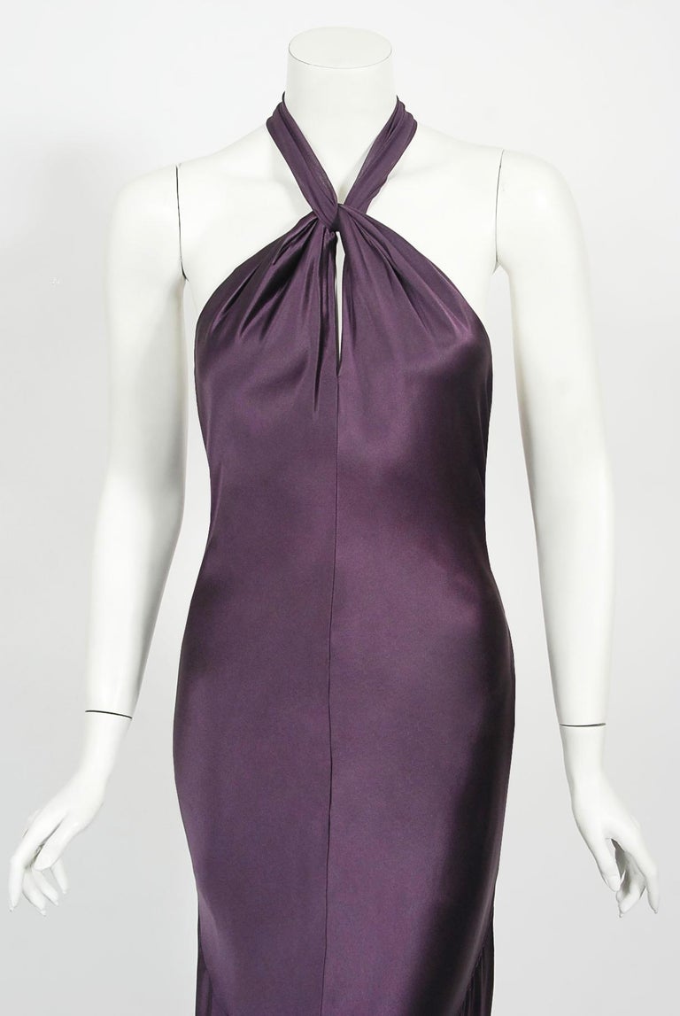 Vintage 1998 Gianni Versace Couture Purple Silk Halter Bias-Cut ...