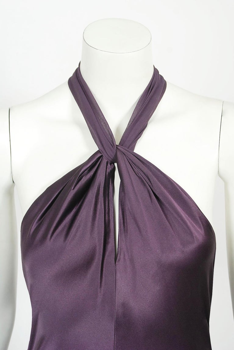 Vintage 1998 Gianni Versace Couture Purple Silk Halter Bias-Cut ...