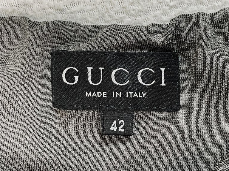 Vintage 1998 Gucci by Tom Ford Gray One Shoulder Silver Logo Strap Maxi ...