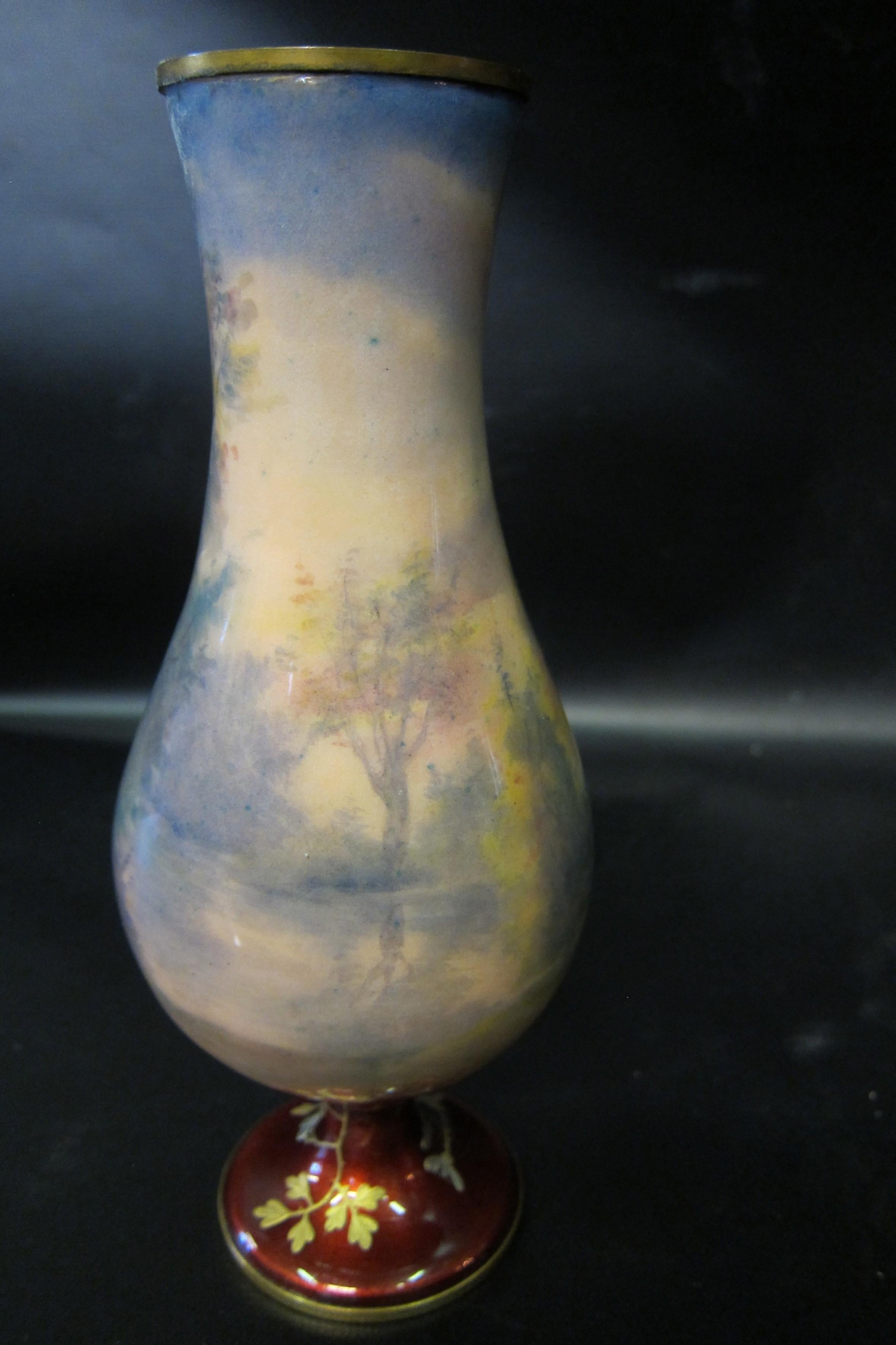 Vintage 19th Century, Artist Signed Pair of Enamel Vases For Sale at ...