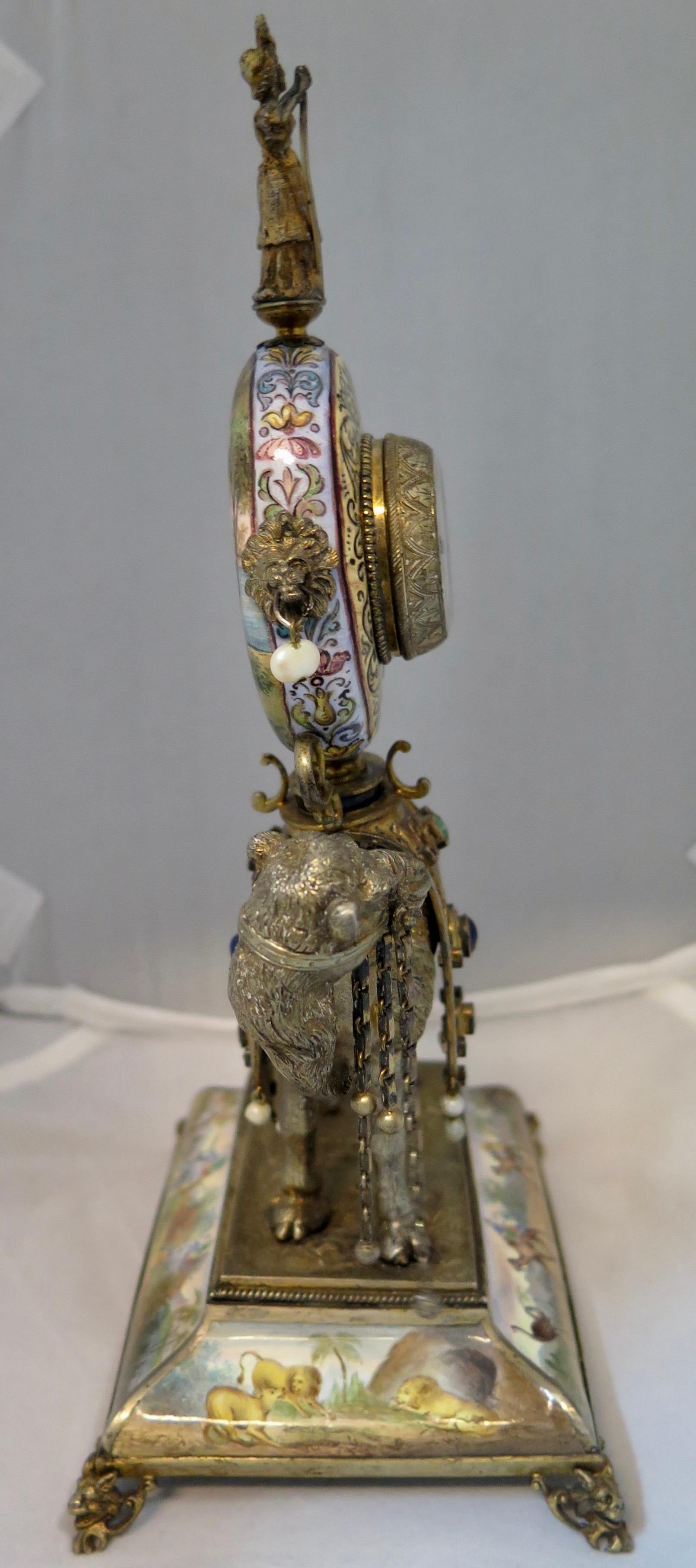 Vintage 19th Century Enamel/Silver Austrian Clock For Sale at 1stDibs