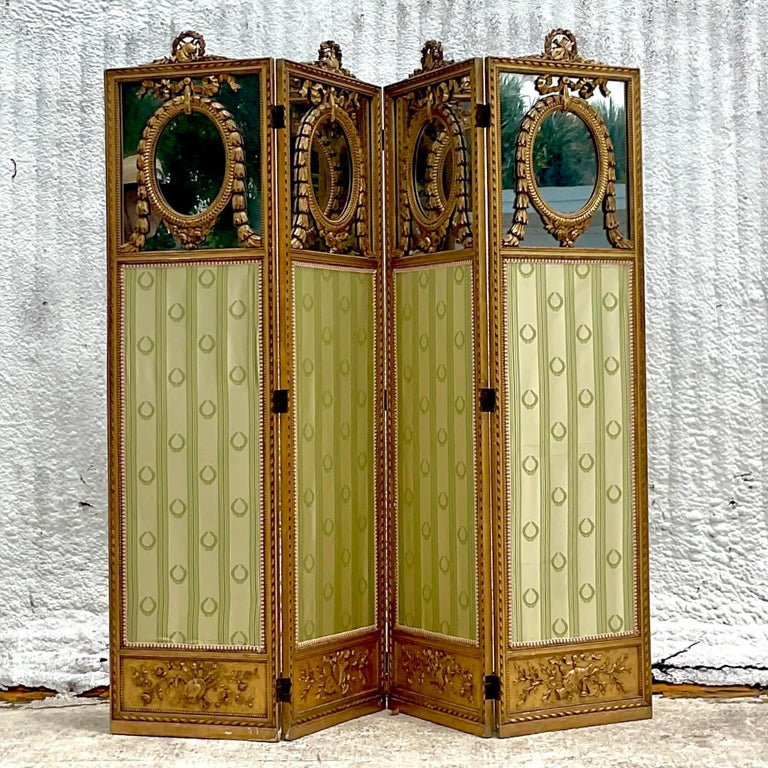 Vintage 19th Century Regency Gilt Swag Folding Screen For Sale at 1stDibs