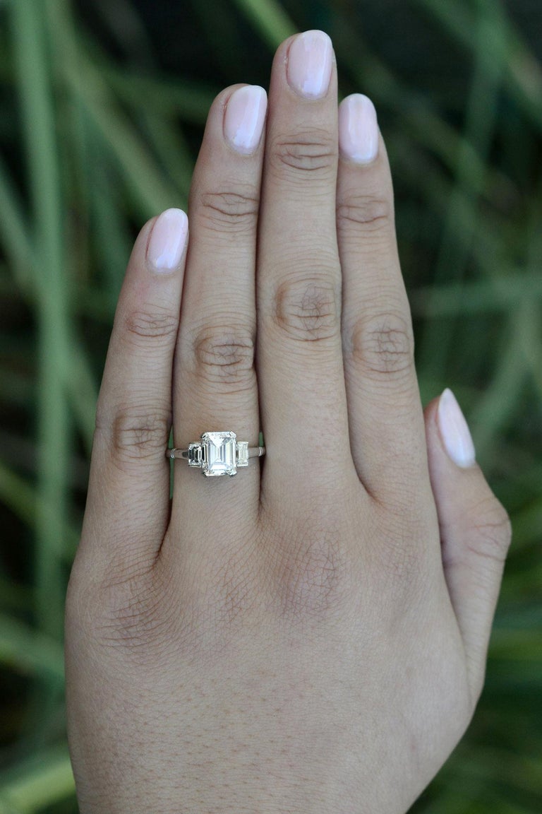 Vintage 2 Carat Emerald Cut Diamond Engagement Ring For Sale at 1stDibs