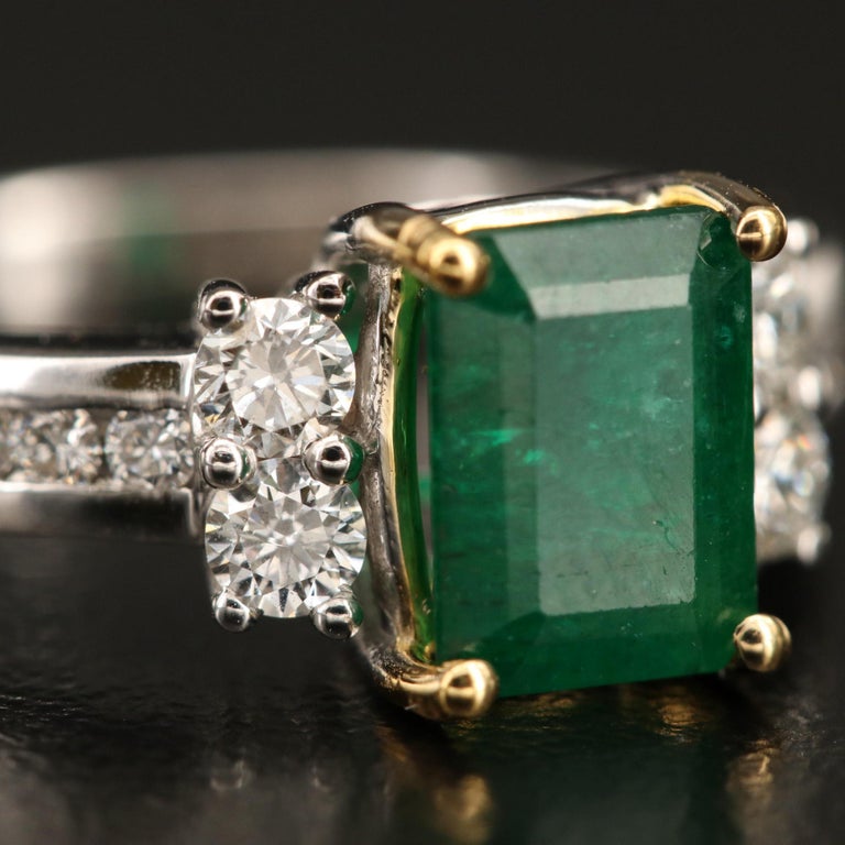 Customizable Vintage 2 Carat Natural Zambian Emerald Diamond White Gold Engagement Ring For Sale ...
