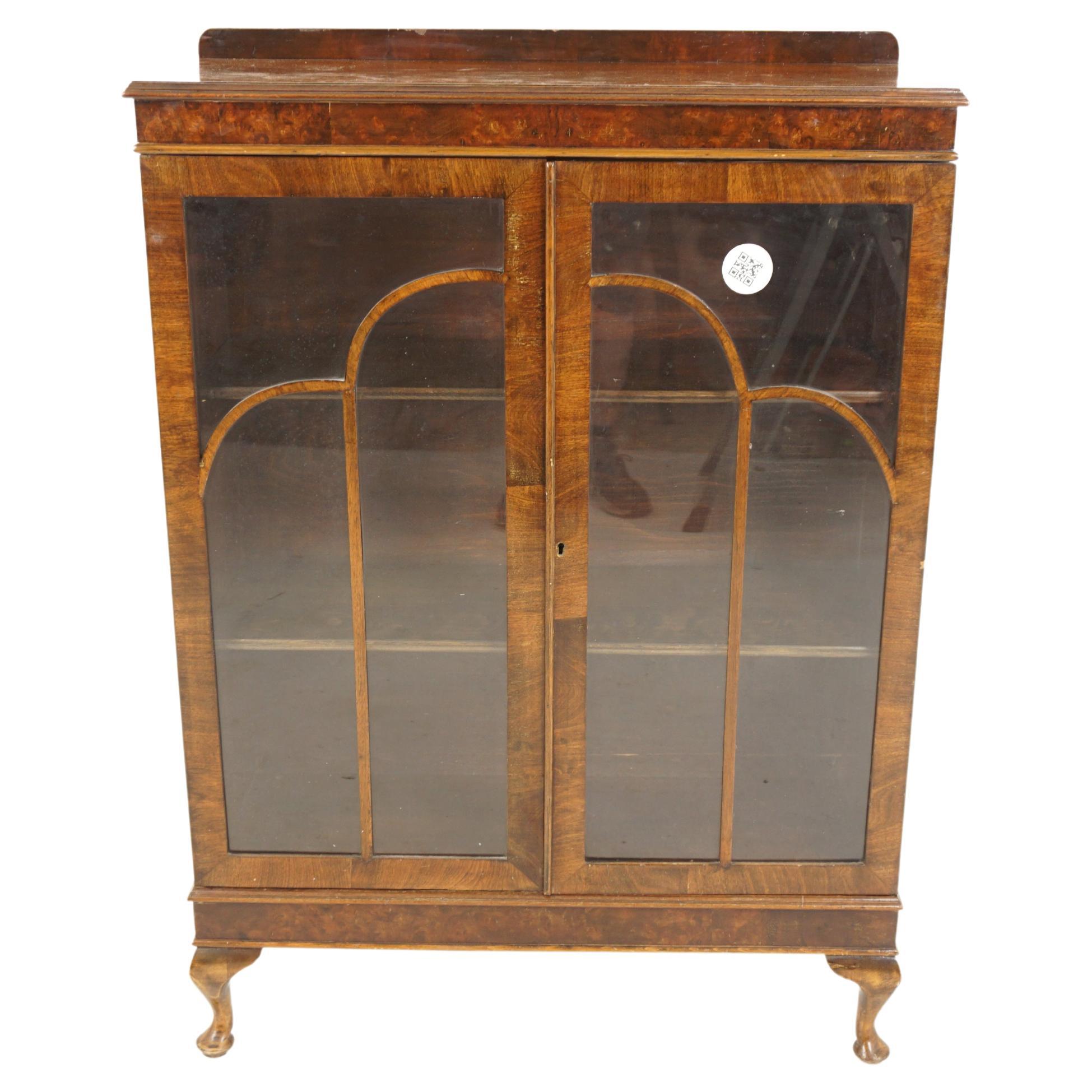 Vintage 2 Door Walnut Bookcase Display Cabinet, Scotland 1930, H863 at ...