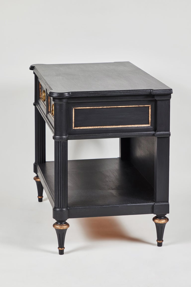 Vintage 2-Drawer Side Table Newly Painted in Black w/ Distressed Gold ...