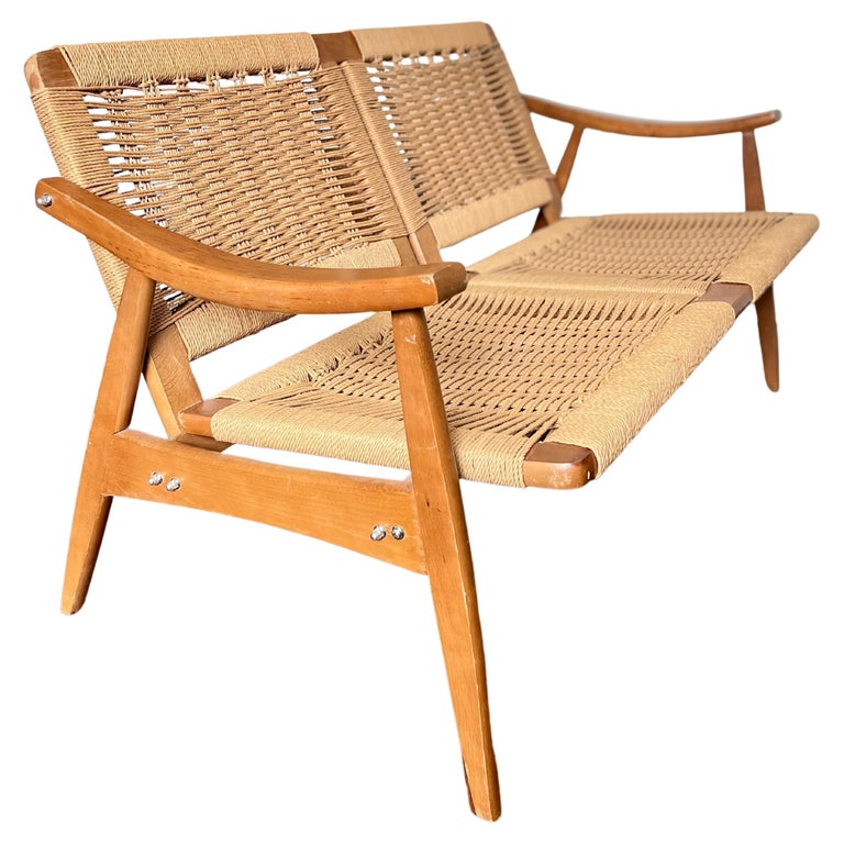 Vintage 2 Seater Woven Rope Bench with Arm Rests in the Style of Hans ...