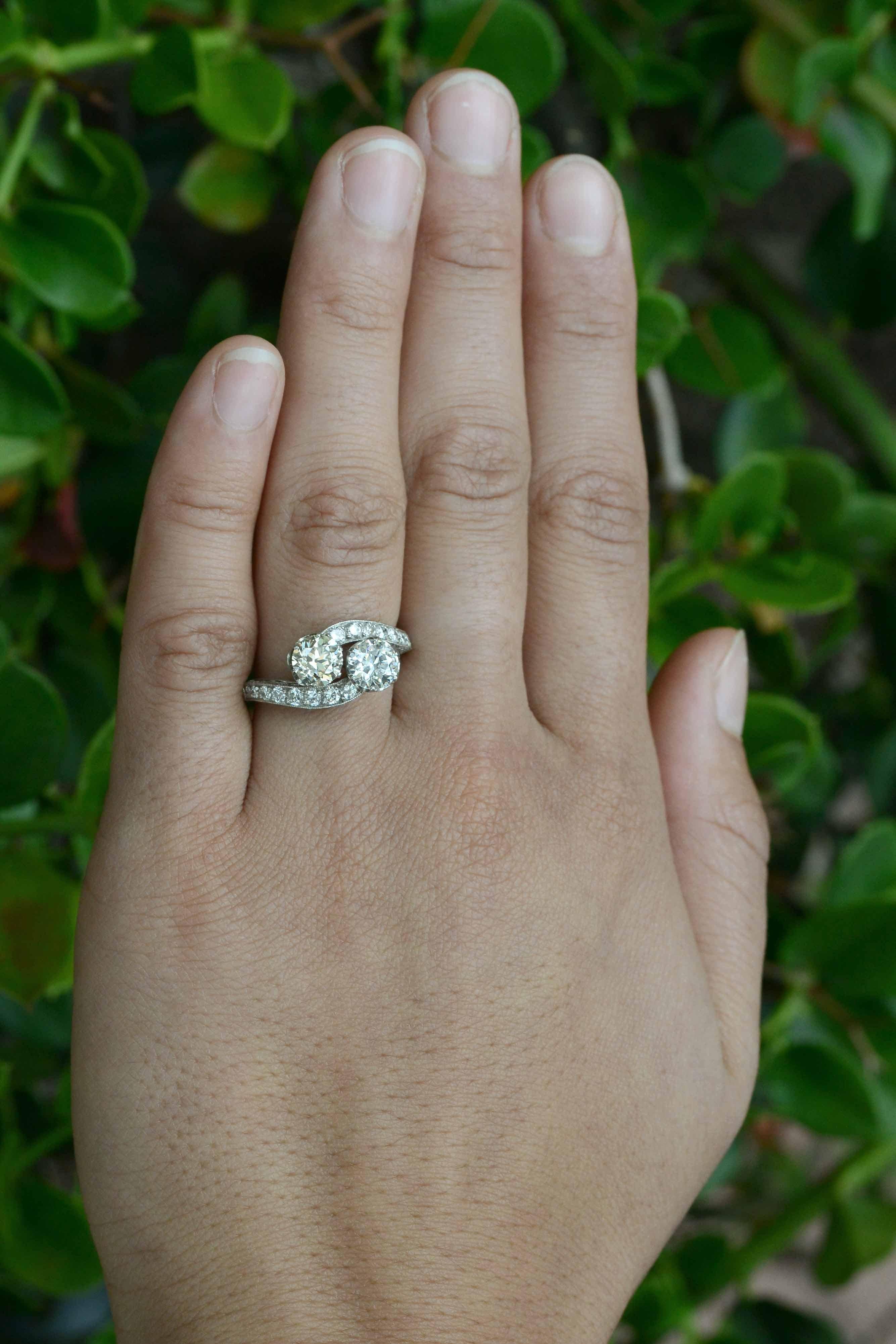 Vintage 2-Stone Engagement Ring Toi et Moi Old Mine Cut Antique ...