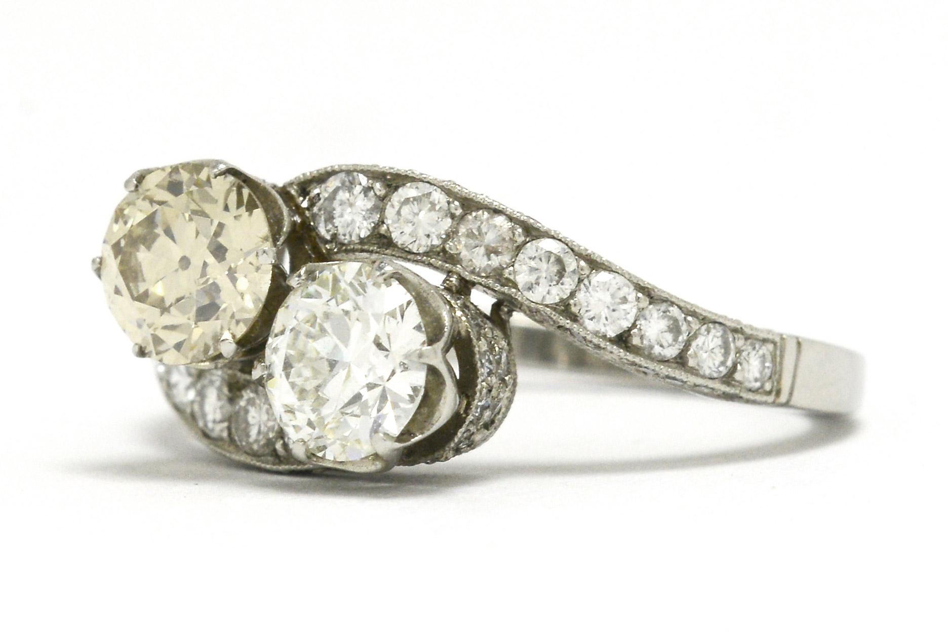 Vintage 2-Stone Engagement Ring Toi et Moi Old Mine Cut Antique ...