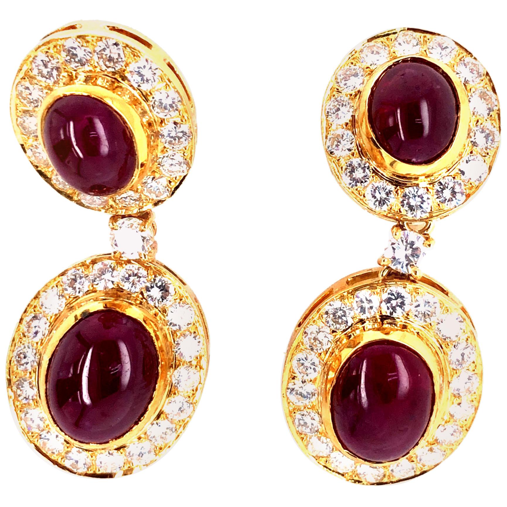 Ruby Diamond Platinum Dangle Earrings For Sale at 1stDibs