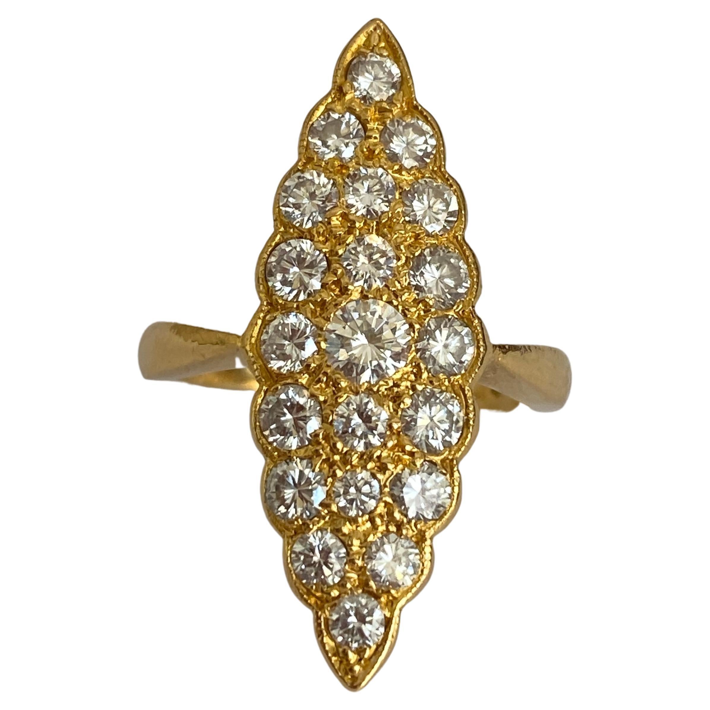 Vintage 20 kt Yellow Gold Marquis Diamond Ring For Sale at 1stDibs