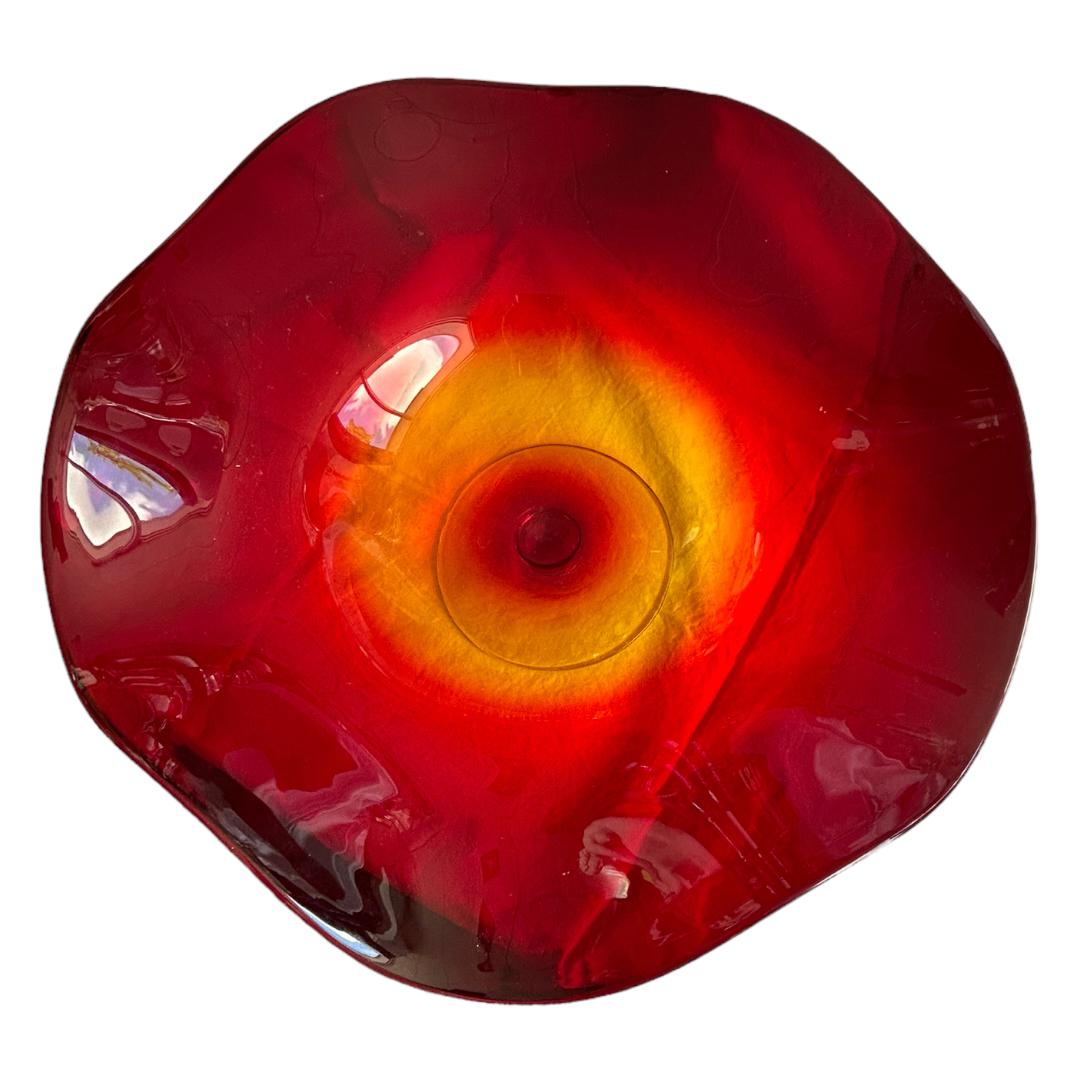 Vintage 2001 Blenko Hand Blown Art Glass Ruffled Edges Footed Bowl ...