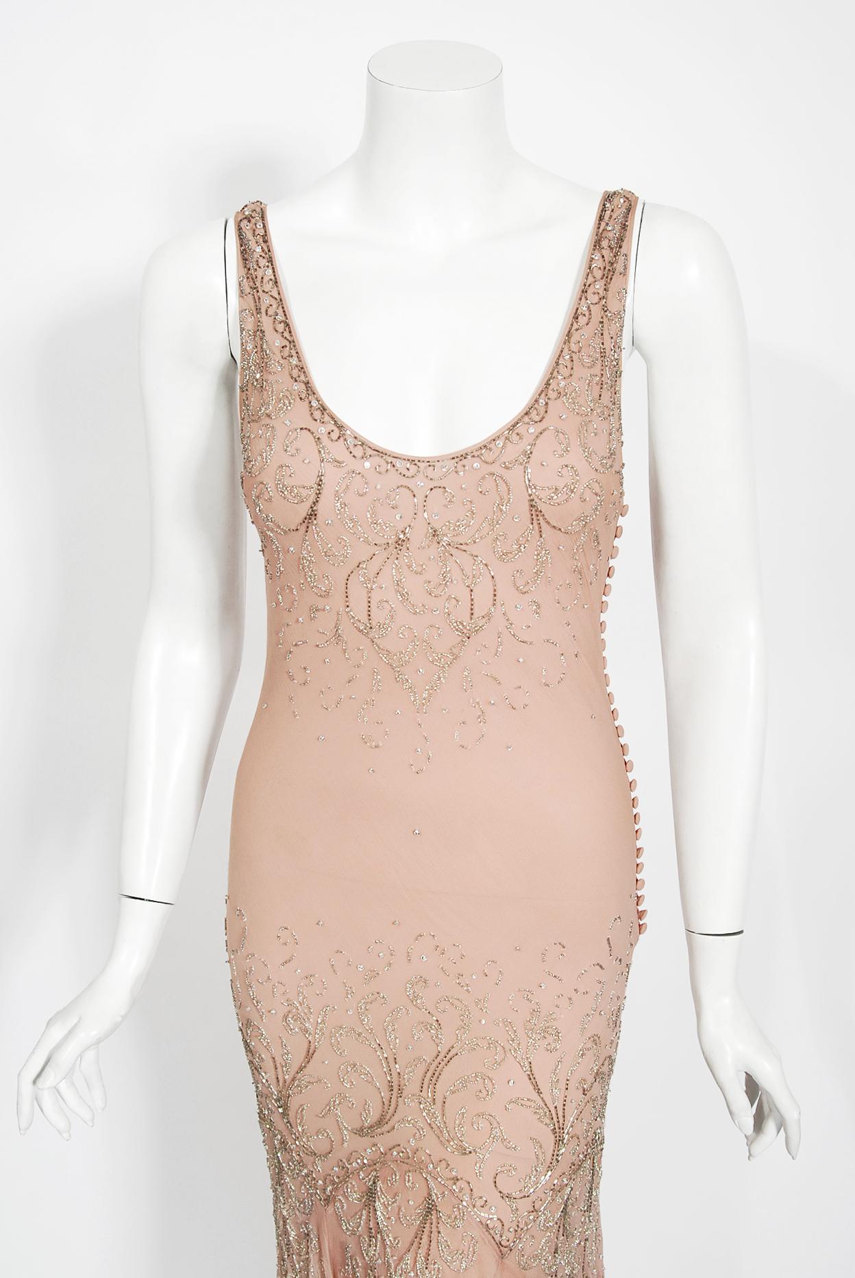Vintage 2002 Christian Dior by Galliano Beaded Pale Pink Chiffon Bias ...