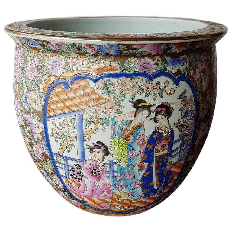Vintage 20th Century Chinese Porcelain Export Fish Bowl For Sale at 1stDibs