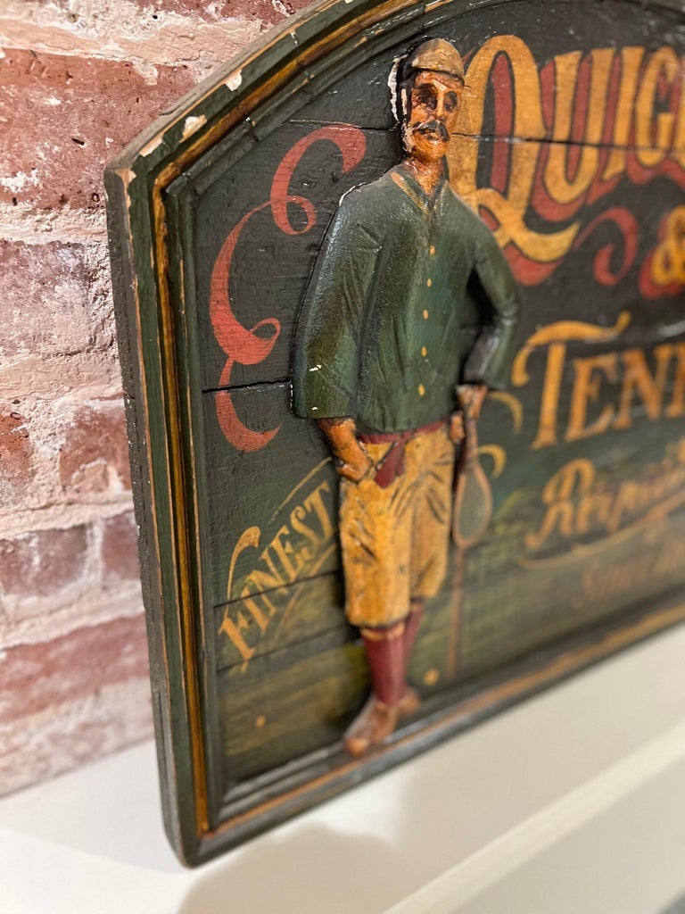 Vintage 20th Century Hand Painted Trade Wood Sign, Tennis at 1stDibs