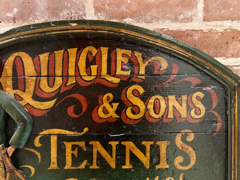 Vintage 20th Century Hand Painted Trade Wood Sign, Tennis at 1stDibs