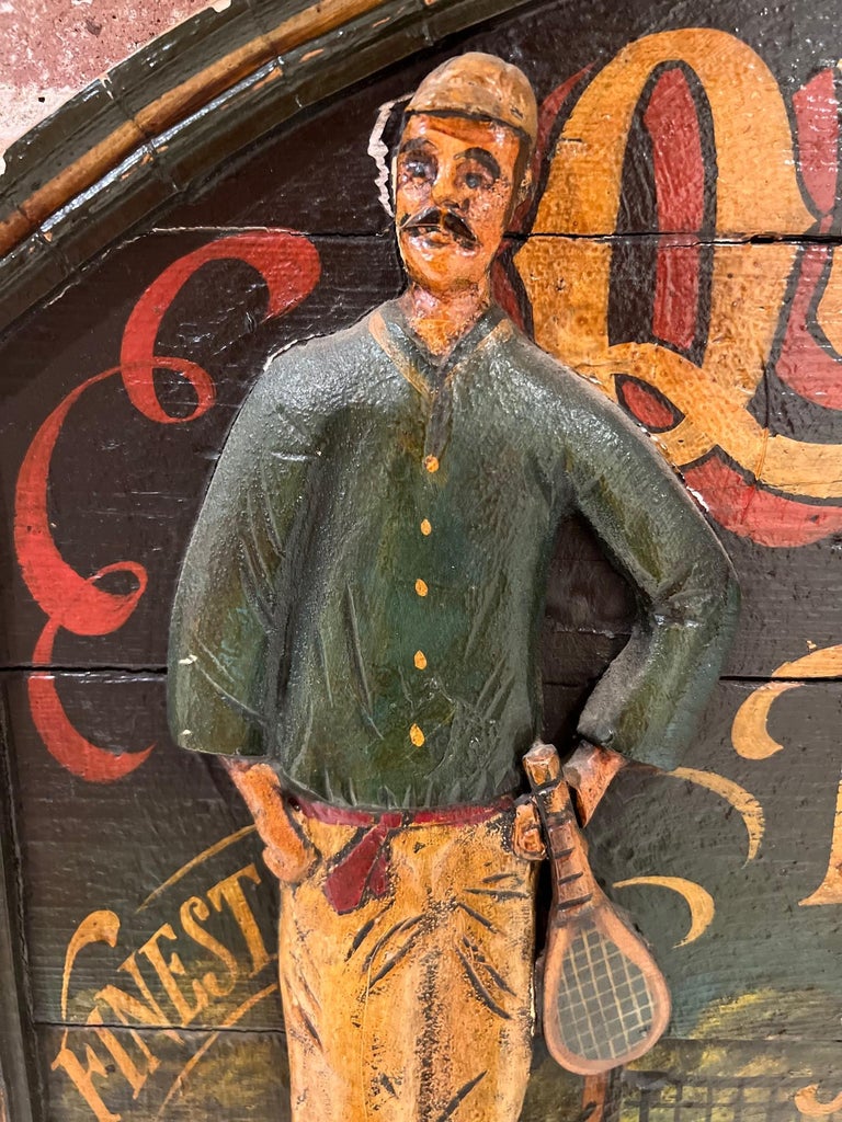 Vintage 20th Century Hand Painted Trade Wood Sign, Tennis at 1stDibs