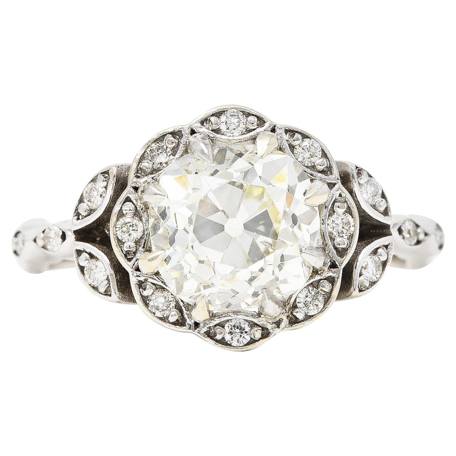 White Diamond Ring in Vintage Cluster Setting Set with Old Cut Diamonds ...