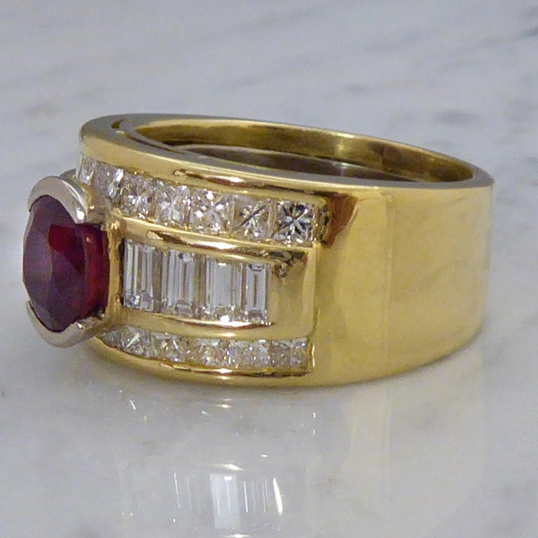 2.18 Carat Vintage Diamond and Ruby Band Ring, Baguette and Princess ...