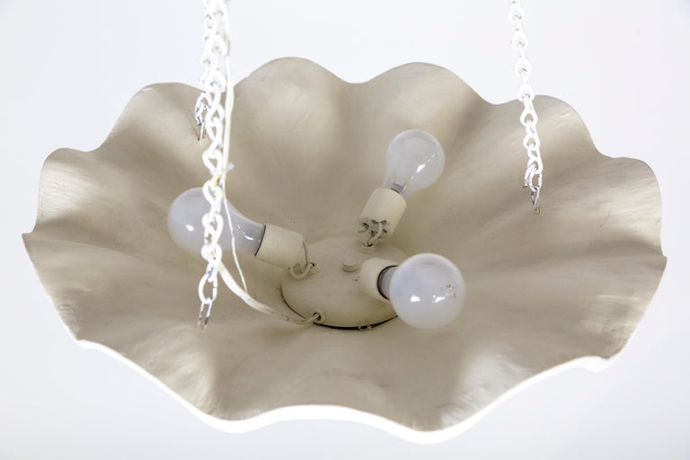 Vintage Ribbed Circular Undulating White Plaster Shell Pendant Light at ...
