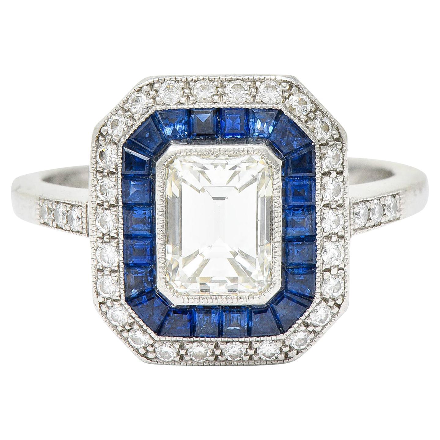 2.20 Carat Emerald Cut Diamond Prong Set in Diamond and Platinum Ring ...