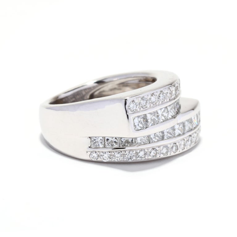 Vintage 2.25 ctw Diamond Crossover Ring, 14K White Gold, Ring For Sale ...