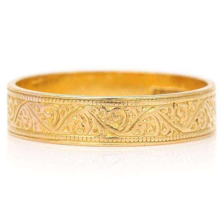 Vintage 22ct Gold Engraved Wedding Band, Circa 1968 For Sale at 1stDibs