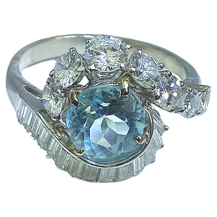 Vintage 2.45 Carat Brillant Cut Diamonds And Blue Tobaz Gold Ring For ...