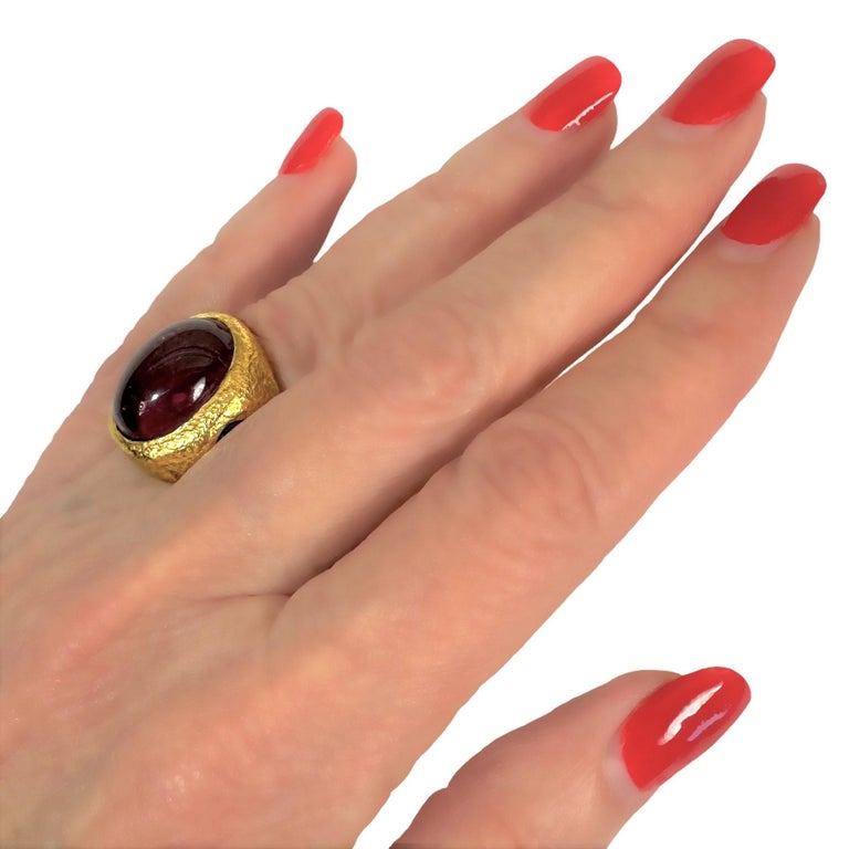 Vintage 24k Gold Hammered Finish Ring with Rubellite Tourmalines by ...