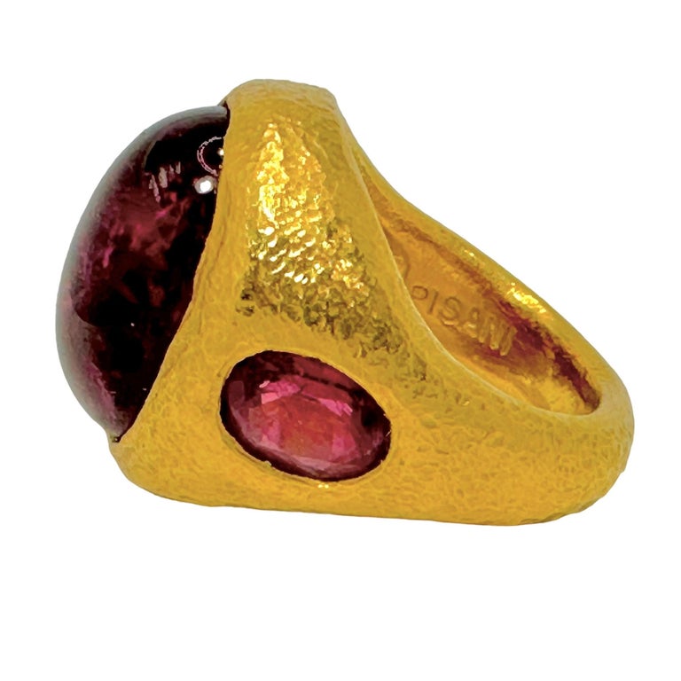 Vintage 24k Gold Hammered Finish Ring with Rubellite Tourmalines by ...