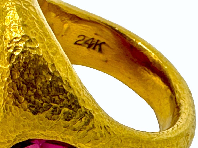 Vintage 24k Gold Hammered Finish Ring with Rubellite Tourmalines by ...