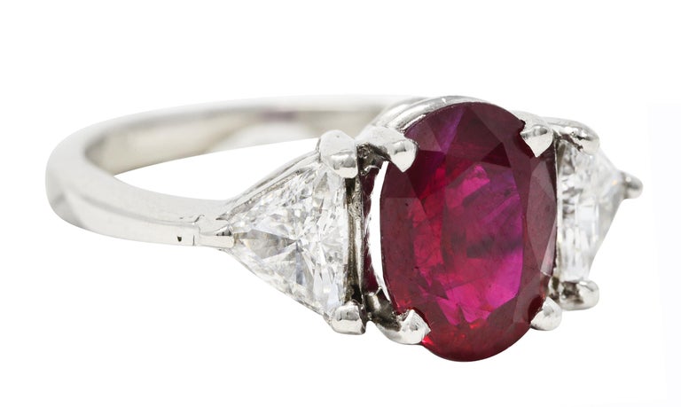 Vintage 2.65 Carats Burma Ruby Diamond Platinum Three Stone Ring GIA ...