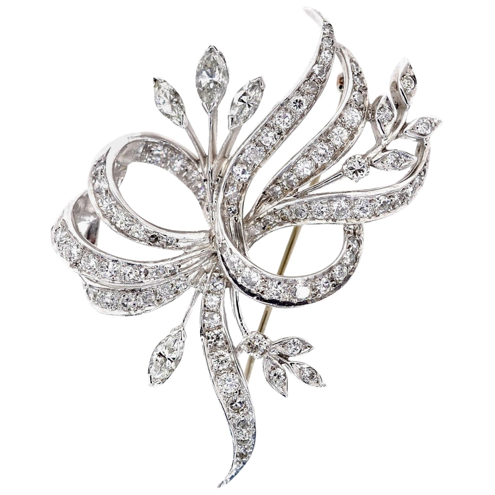 Vintage 2.70 Carat Diamond Platinum Brooch at 1stDibs
