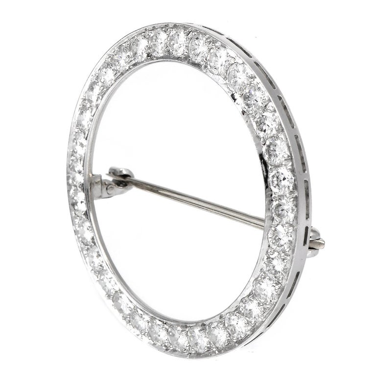 Vintage 2.80 Carats Diamond Wreath Platinum Round Circular Brooch Pin ...