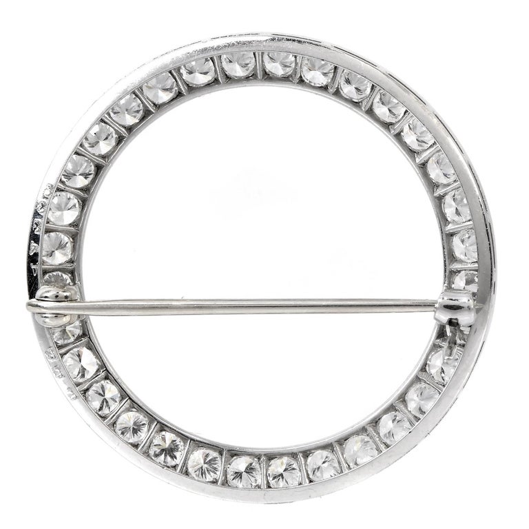 Vintage 2.80 Carats Diamond Wreath Platinum Round Circular Brooch Pin ...