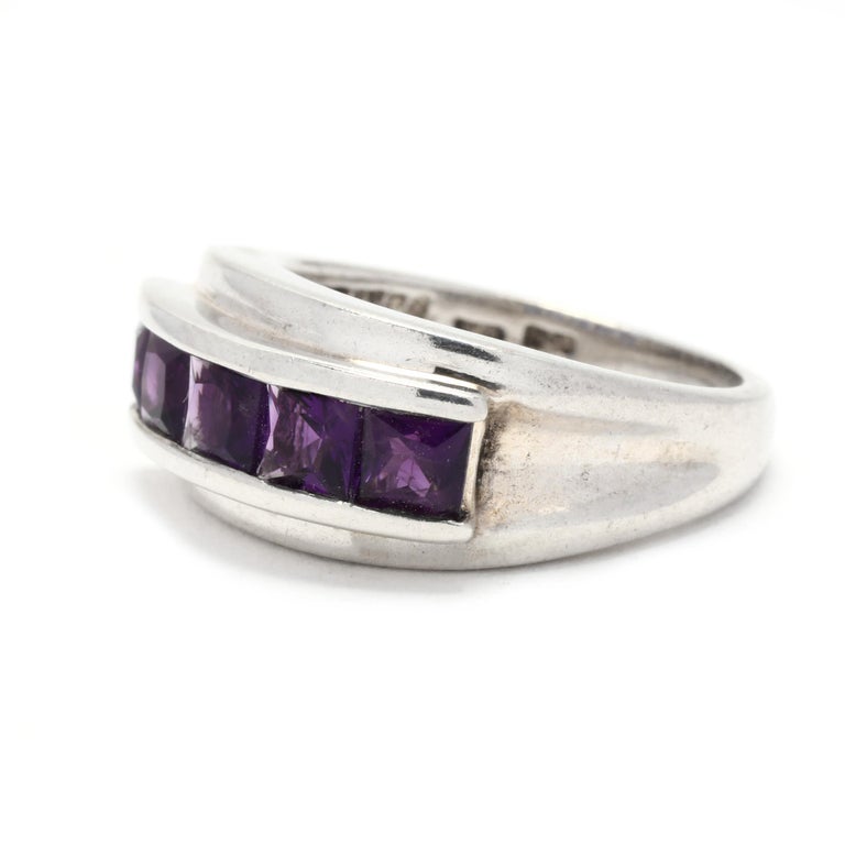 Vintage 2ctw Square Amethyst Channel Set Stackable Band Ring, Sterling ...