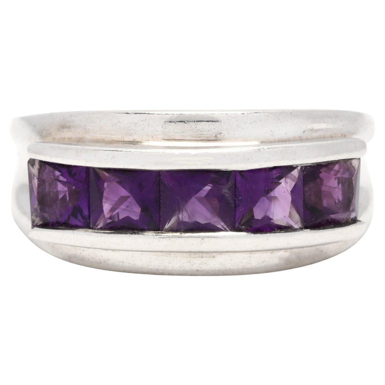 Vintage 2ctw Square Amethyst Channel Set Stackable Band Ring, Sterling ...