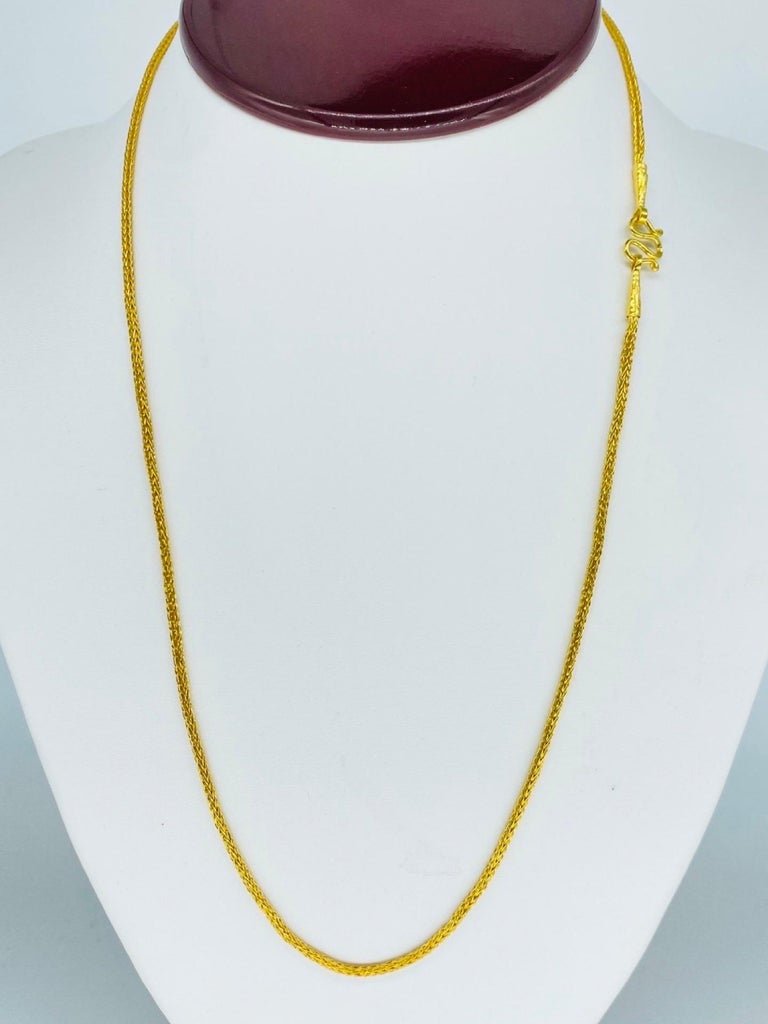 Vintage 24 Karat Gold Braided Wheat Woven Necklace For Sale at 1stDibs