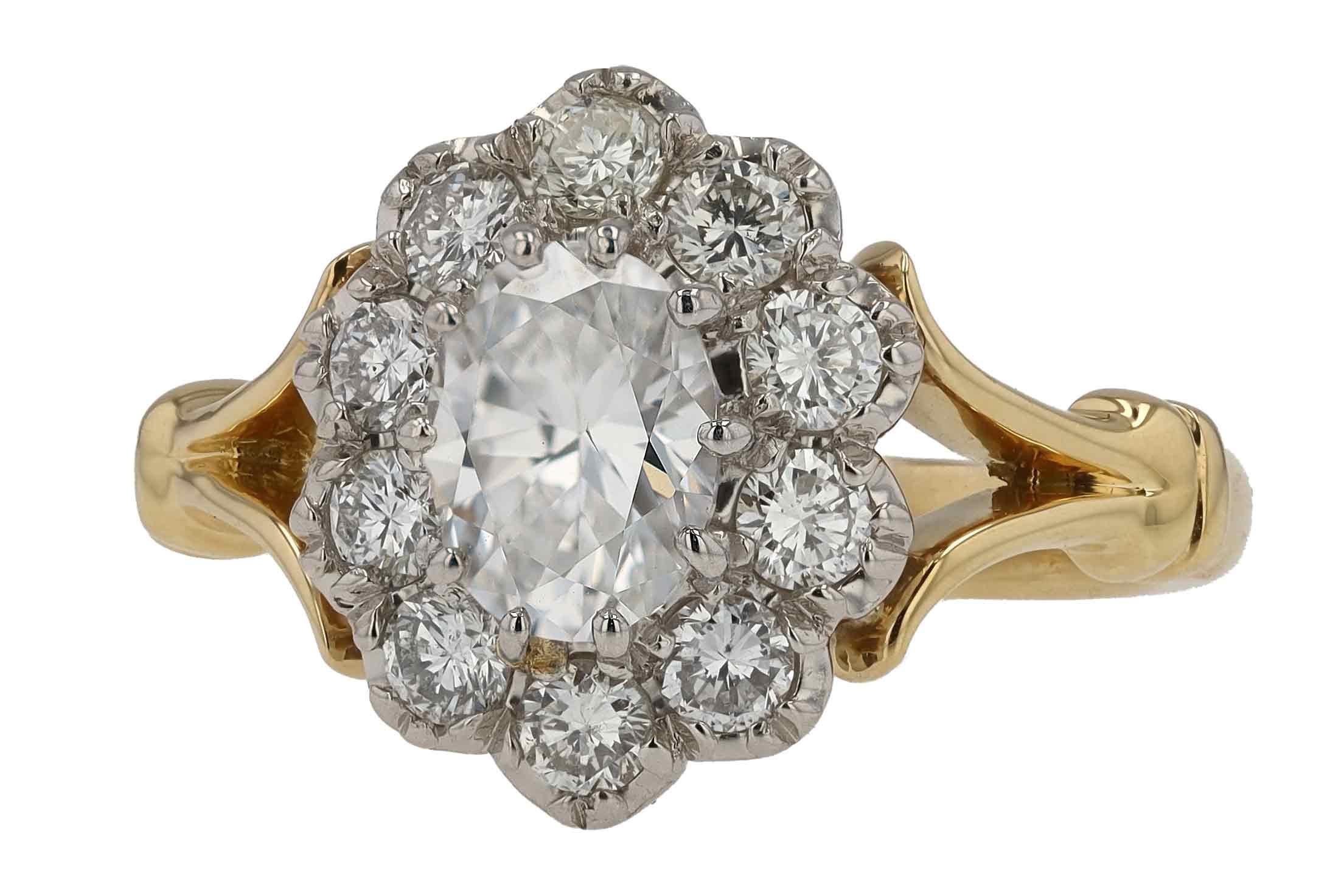 Vintage 3/4 Carat Oval Diamond Halo Engagement Ring For Sale at 1stDibs