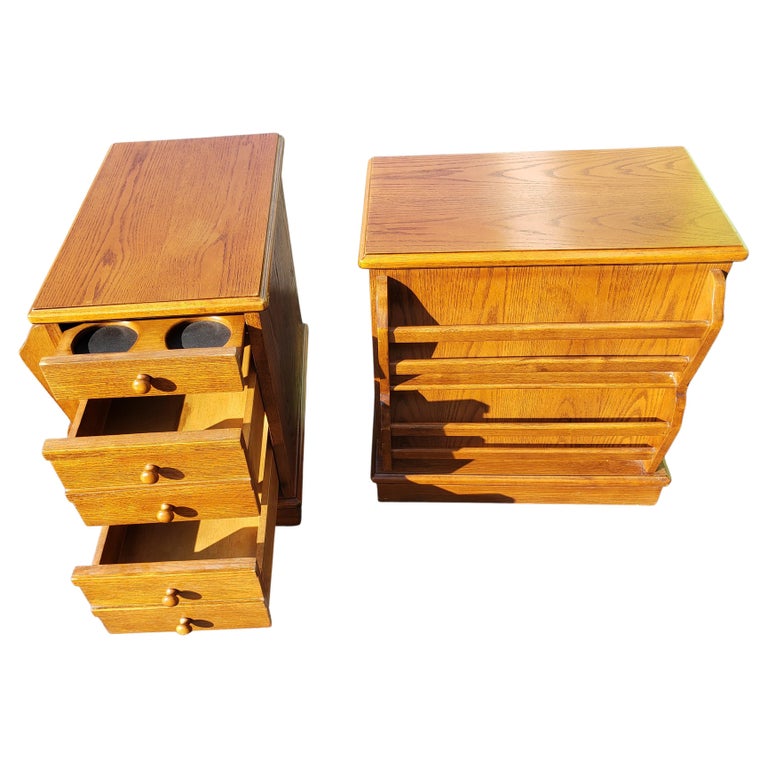 Vintage 3 Drawers Oak End Tables with Magazine Racks, a Pair For Sale ...