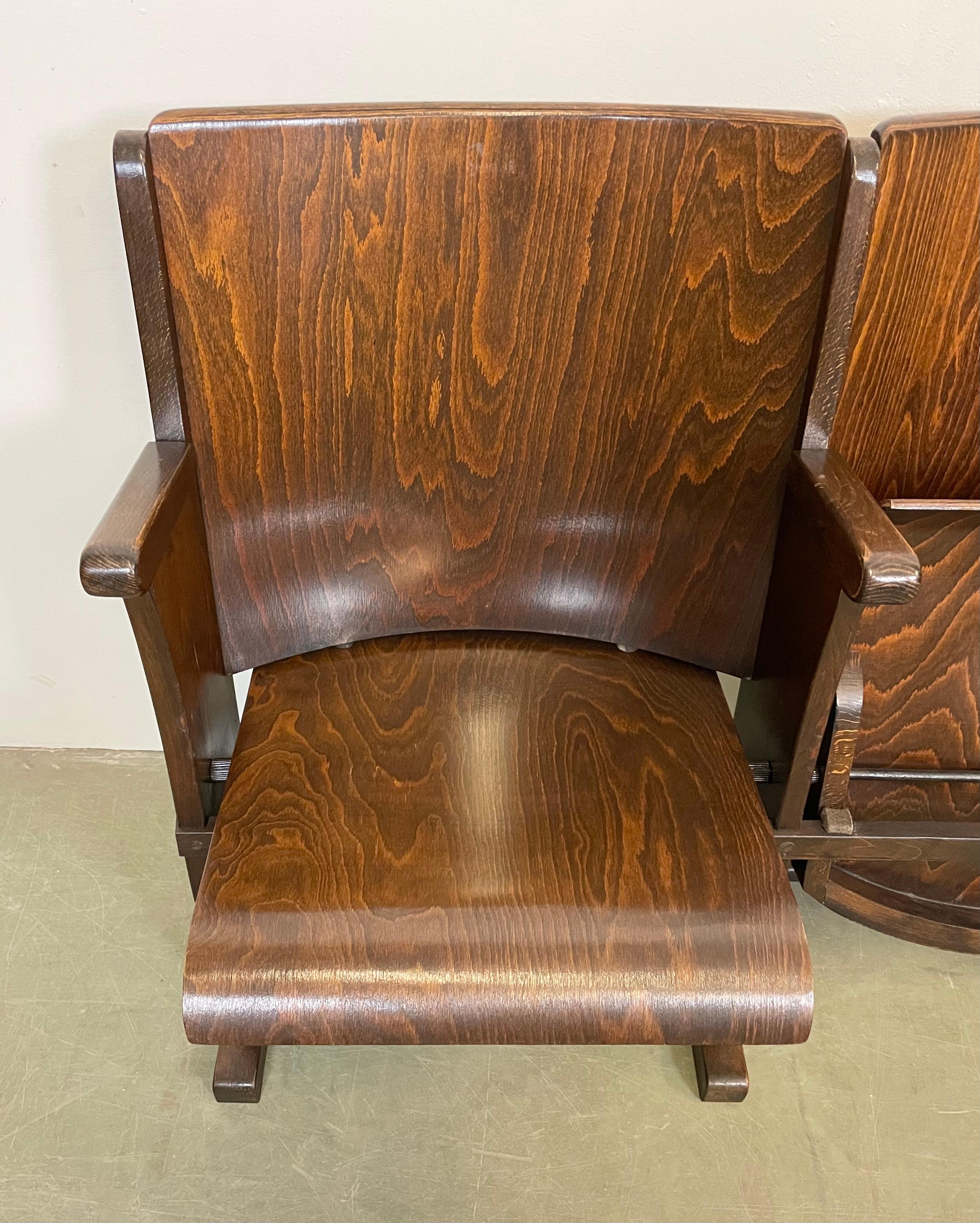 Vintage 3-Seat Cinema Bench from Ton, 1950s For Sale at 1stDibs