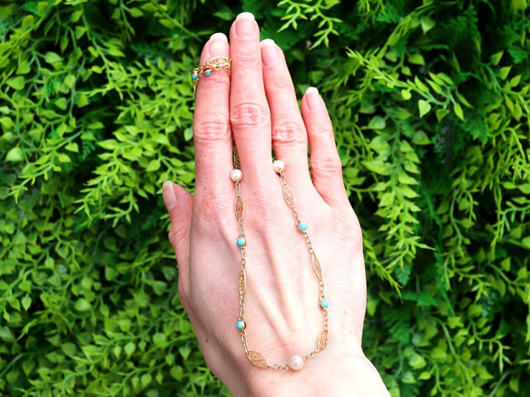 Vintage 3.12 Carat Turquoise and Cultured Pearl 18k Yellow Gold ...